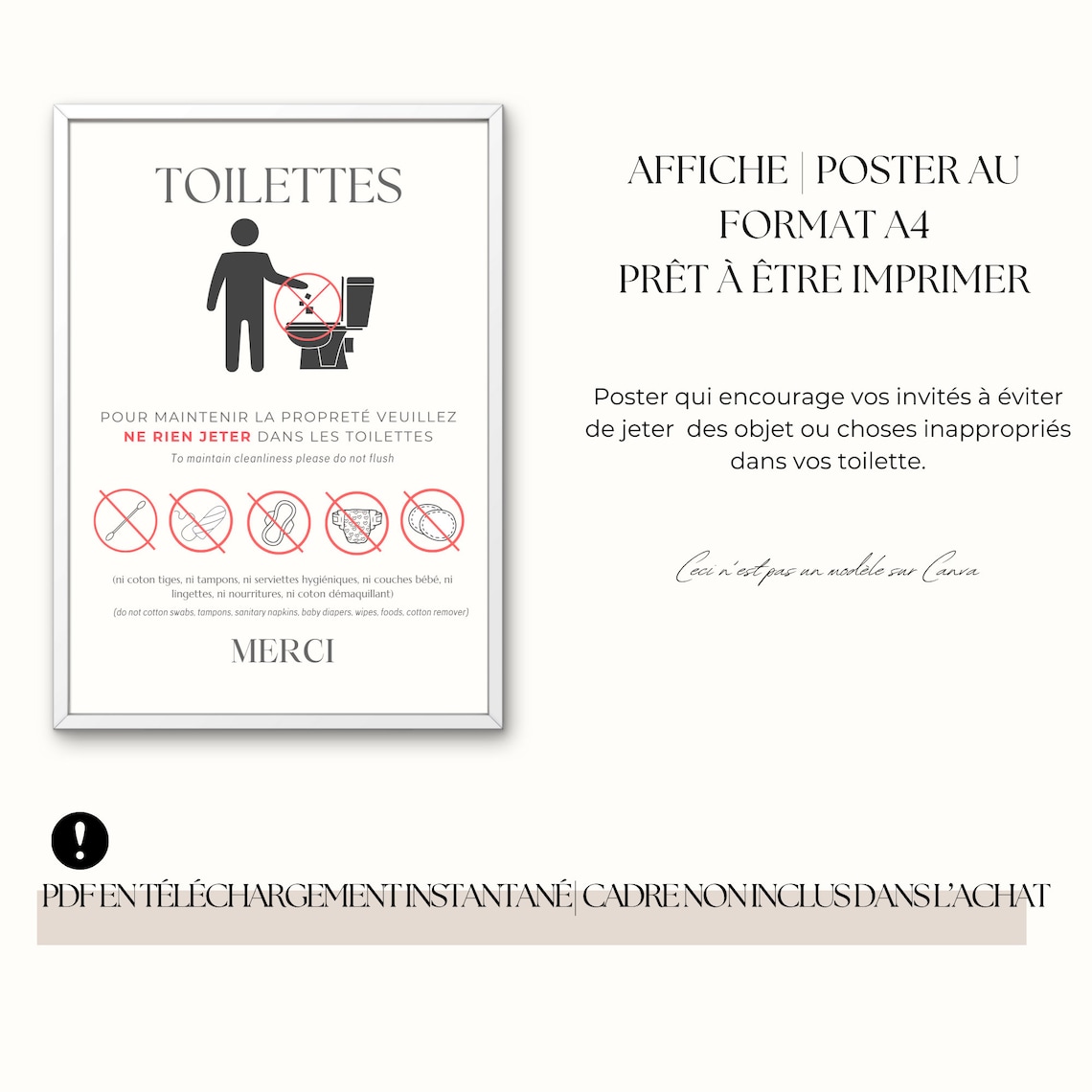 Affiches pour toilettes Ne rien jeter dans les toilettes Airbnb à ...