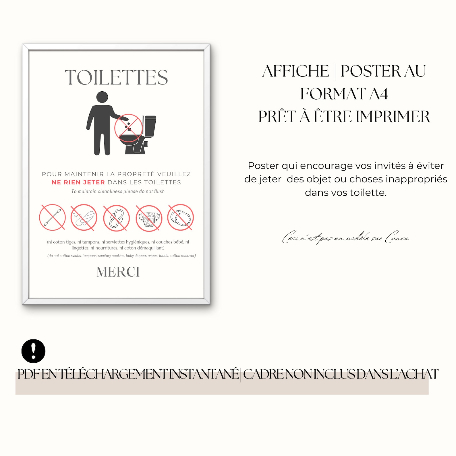 Affiches pour toilettes Ne rien jeter dans les toilettes Airbnb à ...