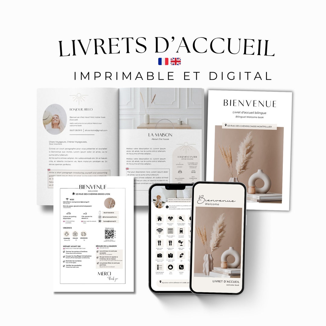Livrets d'accueil Airbnb français anglais, Imprimable et Digital, une ...