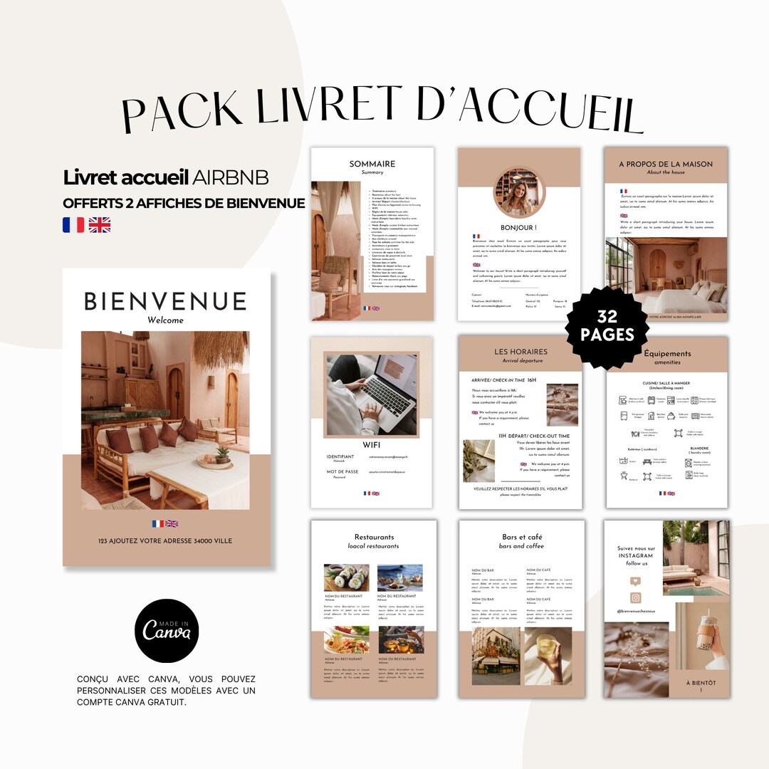 AIRBNB Welcome Booklet in French and English 30 Pages 2 Welcome Posters ...