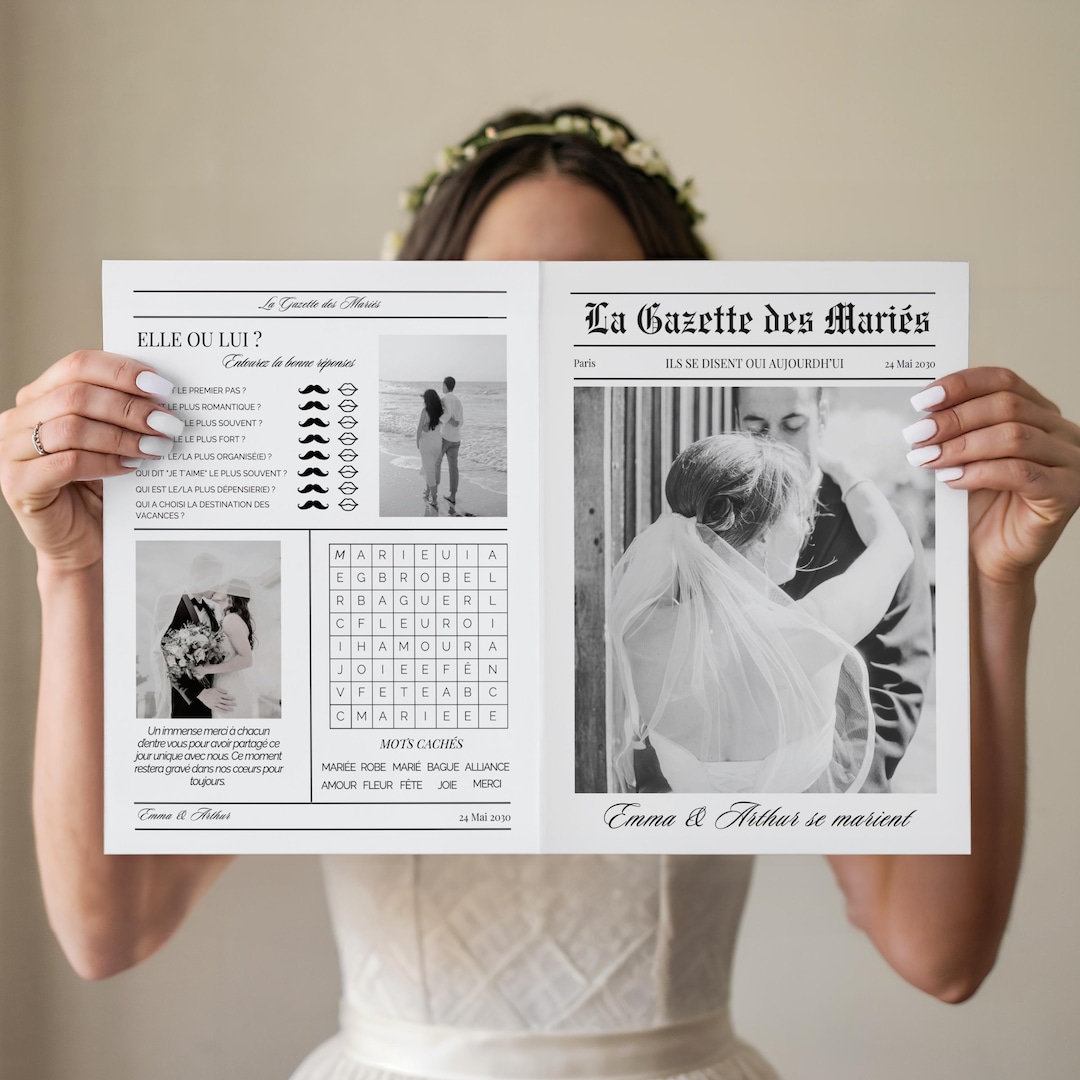 Wedding Gazette | Customizable Wedding Announcement on Canva | 4-page ...