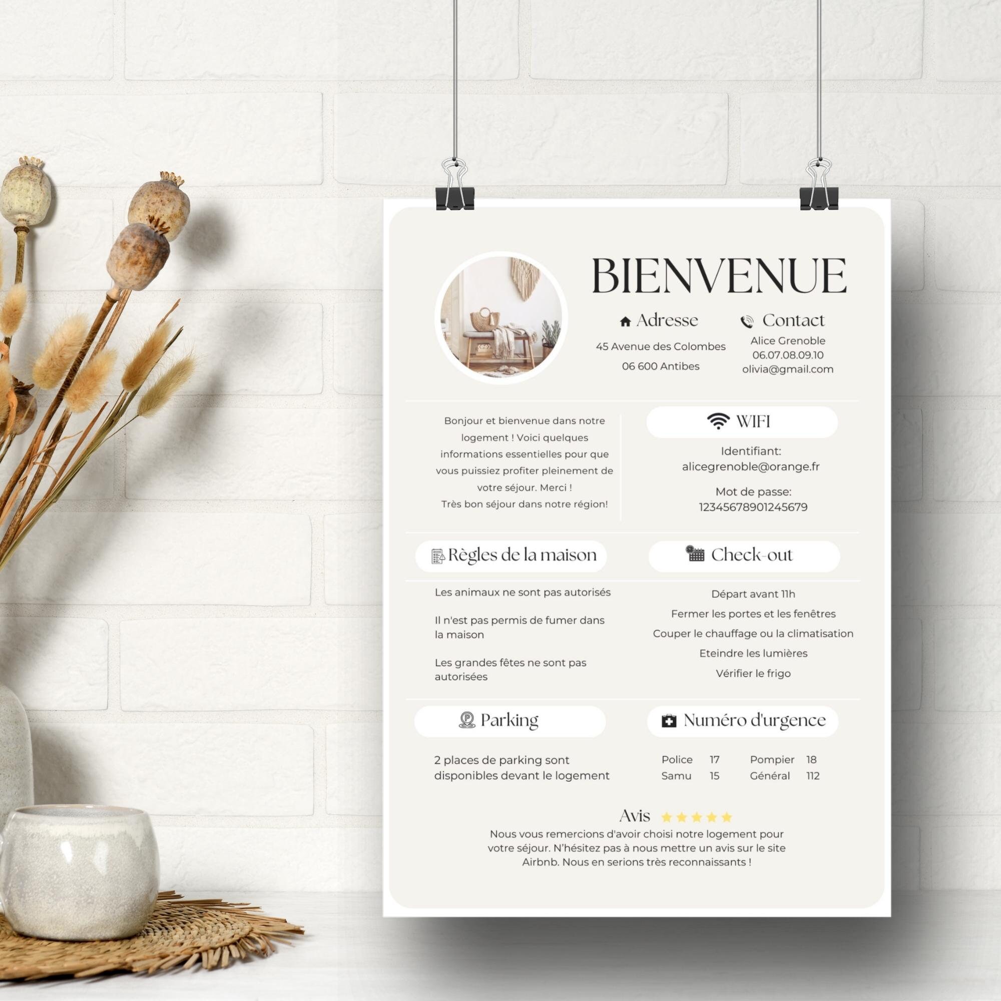 AIRBNB Welcome POSTER in French A4 Format Poster, Poster, Seasonal ...
