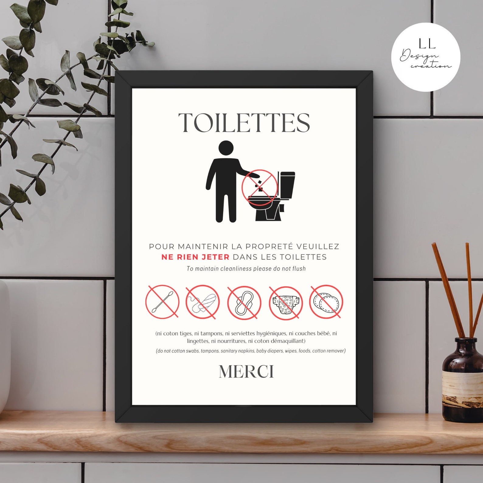 Affiches pour toilettes Ne rien jeter dans les toilettes Airbnb à ...