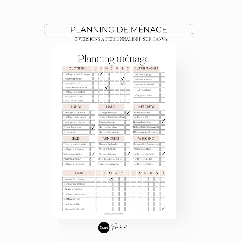 Cleaning Checklist in French | Cleaning Schedule | Customizable ...