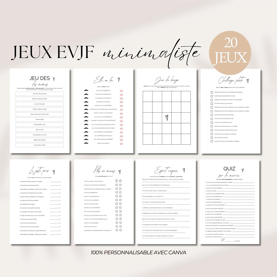 Bachelorette Party Games - Minimalist Theme | Pack of 20 Bachelorette ...