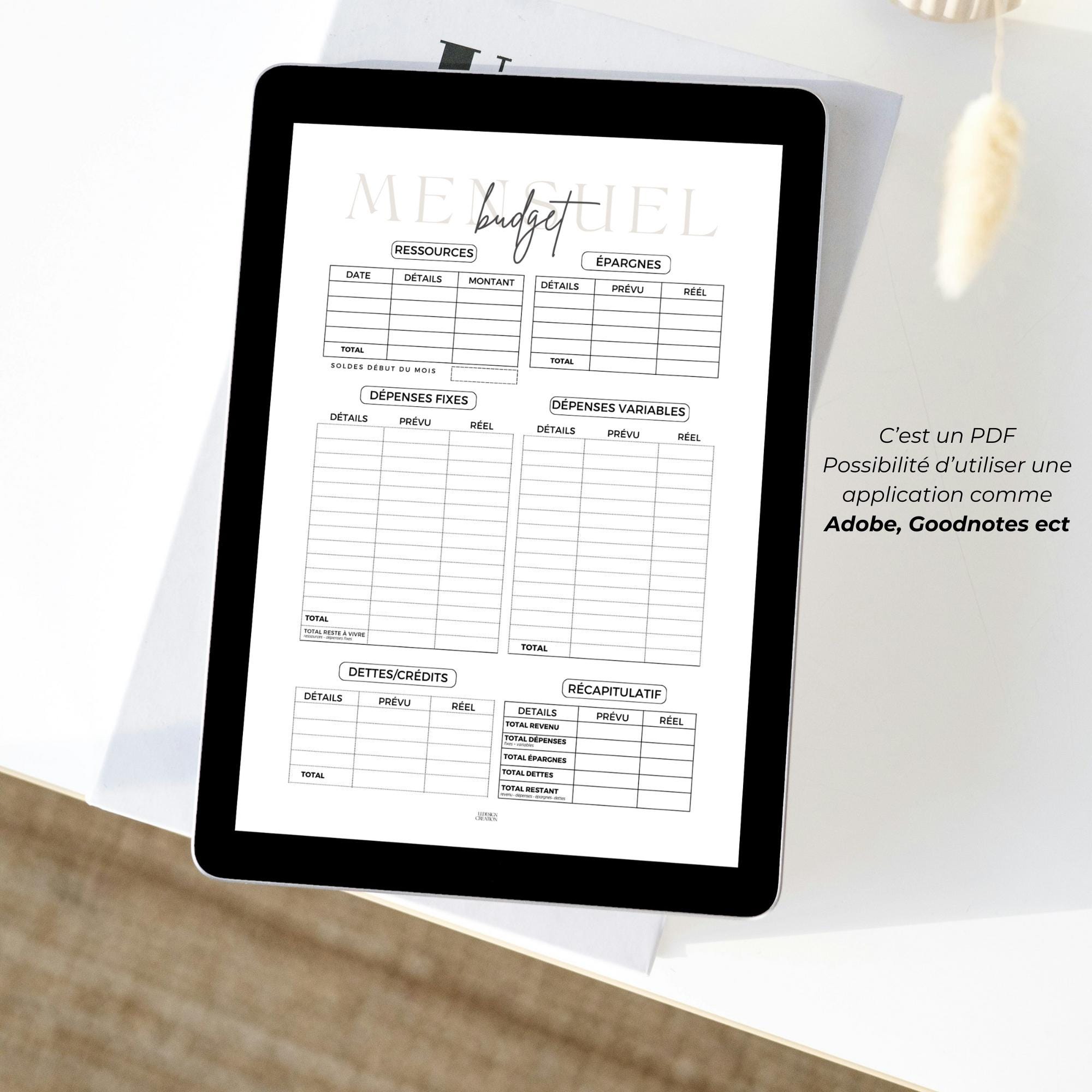 Fiche budget mensuel français à imprimer ou à utiliser avec GoodNotes ...