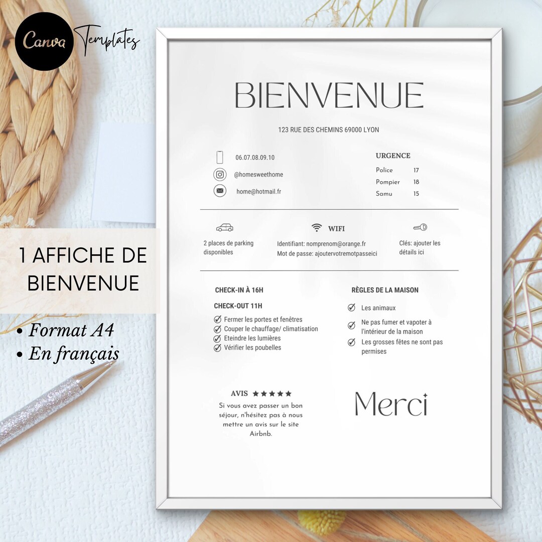 AIRBNB Welcome Poster in French Seasonal Rental Welcome Sign - Etsy