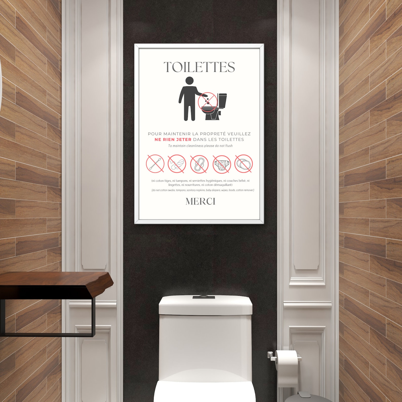 Affiches pour toilettes Ne rien jeter dans les toilettes Airbnb à ...