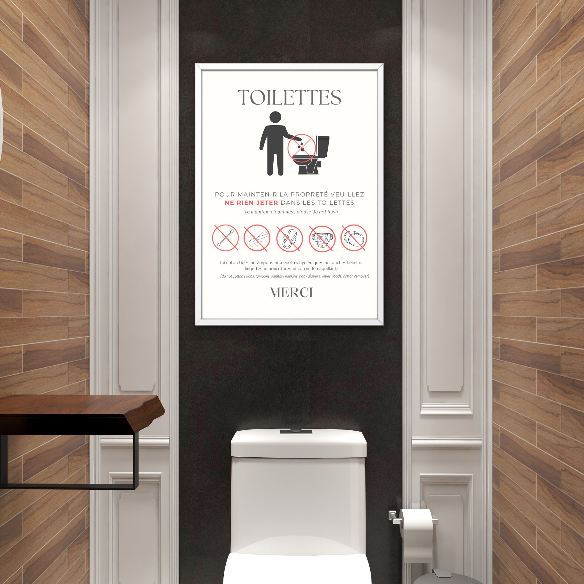 Affiches pour toilettes Ne rien jeter dans les toilettes Airbnb à ...