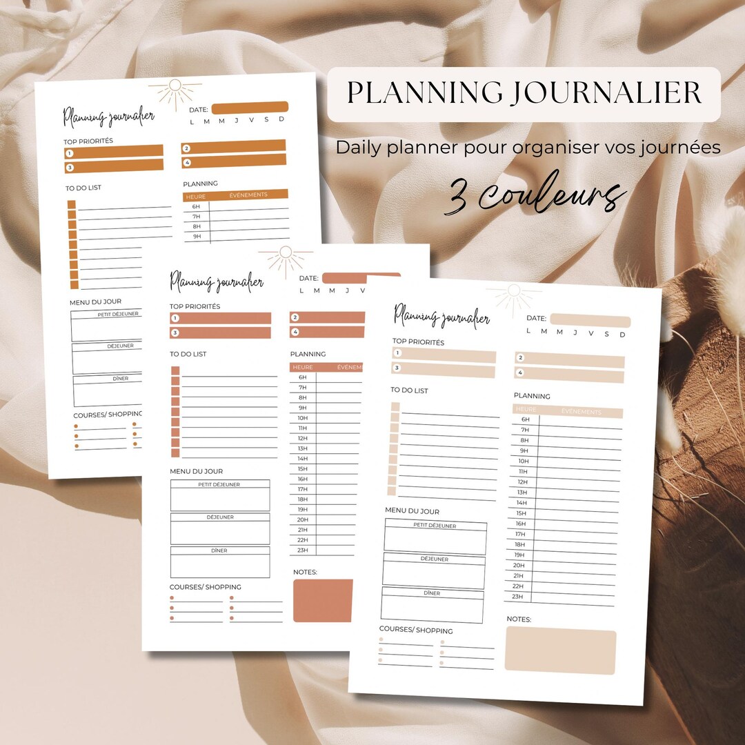 Daily Planner, Planner in French, Undated Daily Planner With Schedule ...