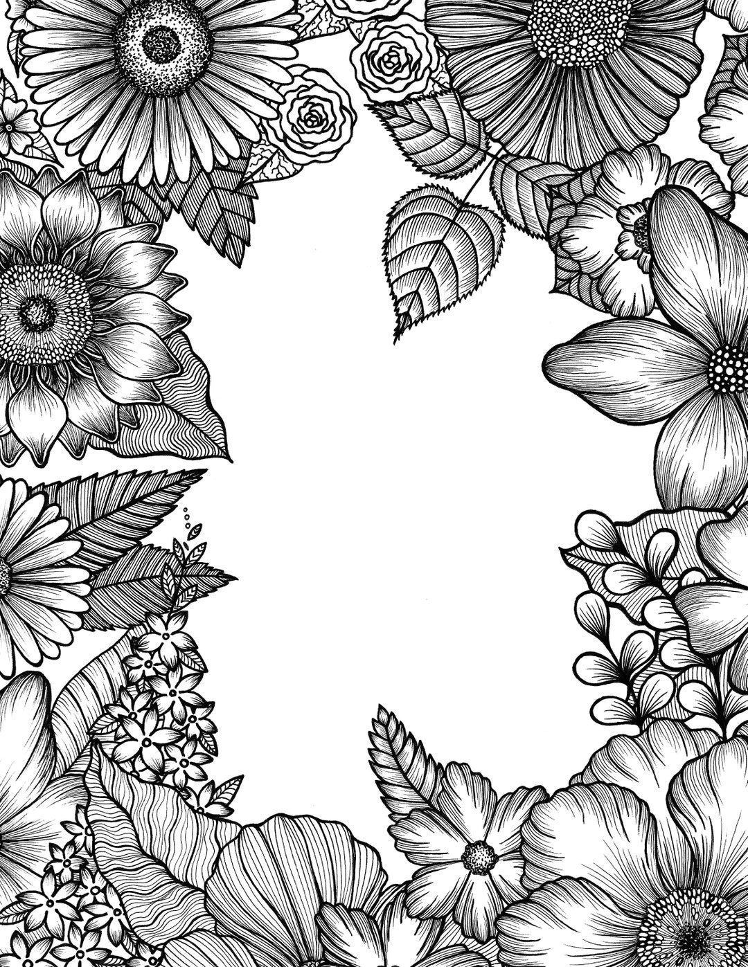 Flower Frame Coloring Page - Etsy