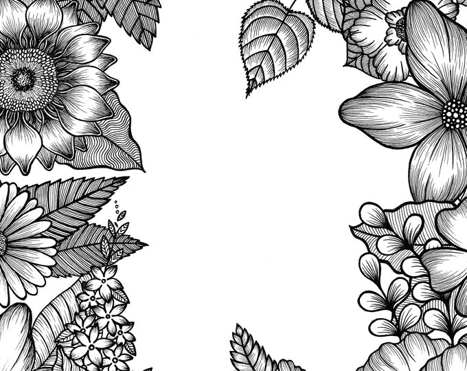 Flower Frame Coloring Page - Etsy