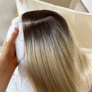 9 COLORS Sleek 14 Long Bob Cream Blonde Brown Root Realistic Natural HD ...