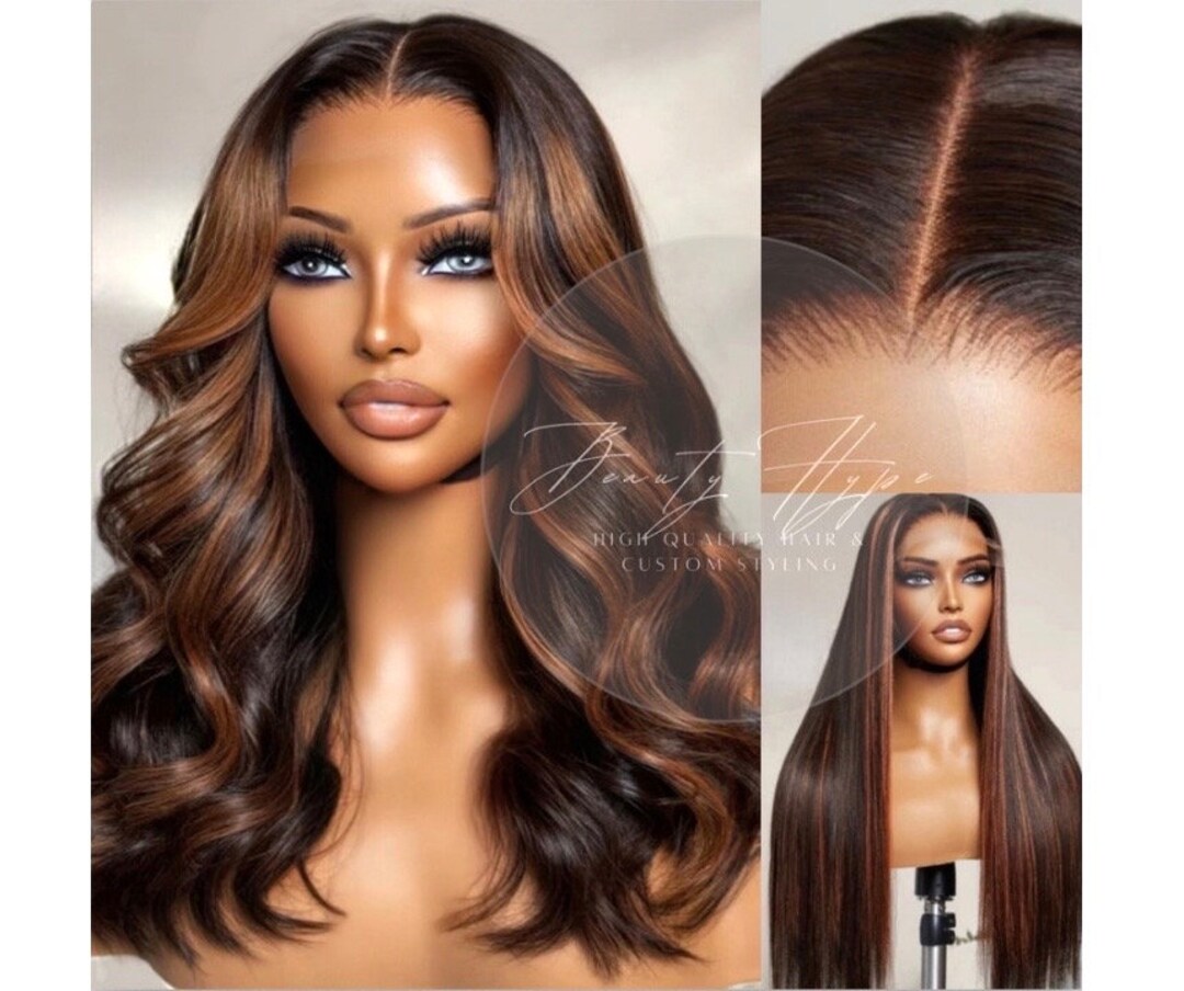 100% Human Hair Glueless Copper Ombre Highlights Loose Body Wave ...