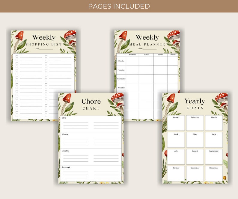 Cottagecore Printable Planner, A4 PDF and PNG, 11 Page Planner Bundle ...