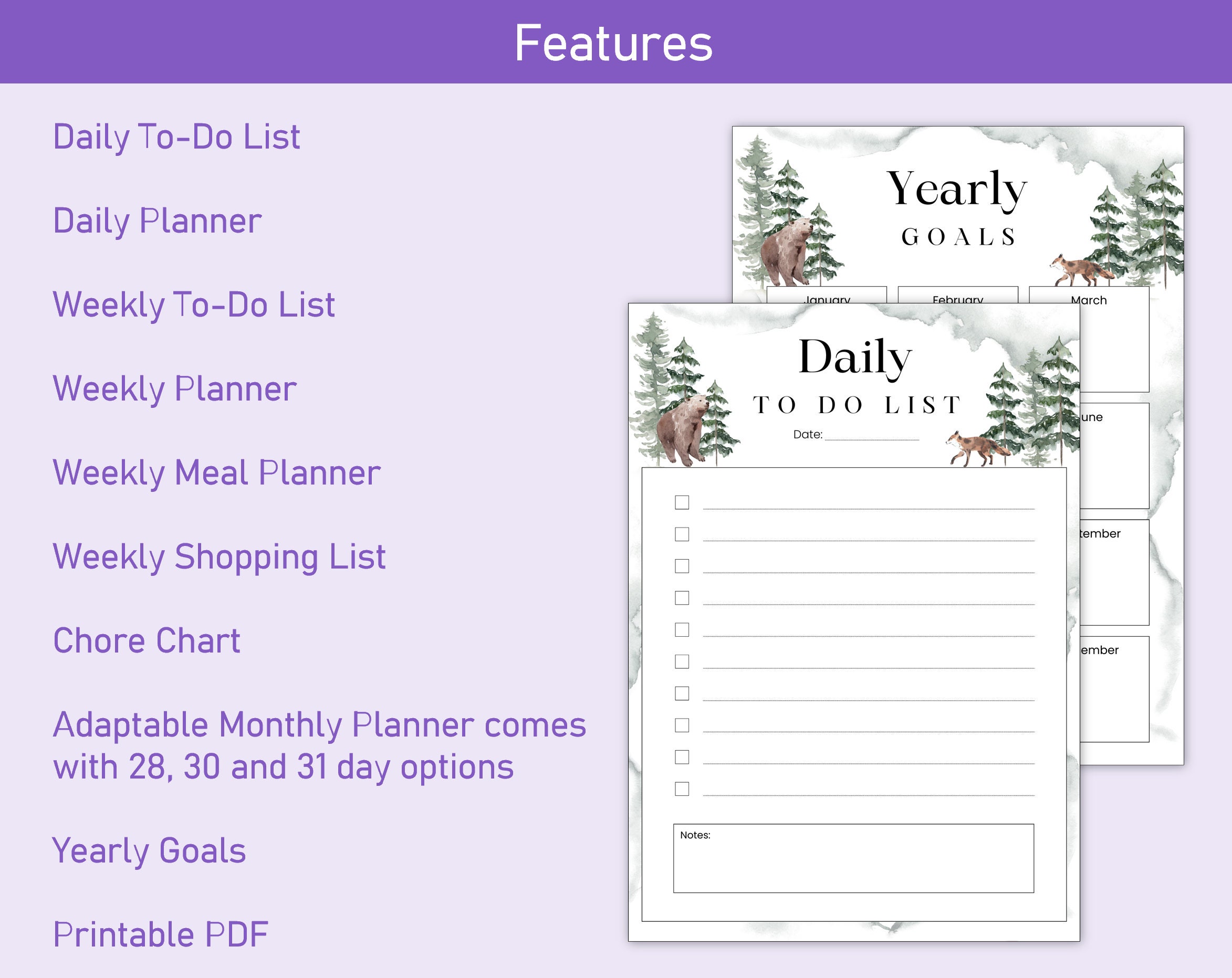 Woodland Printable Planner A4 PDF and PNG 11 Page Planner - Etsy