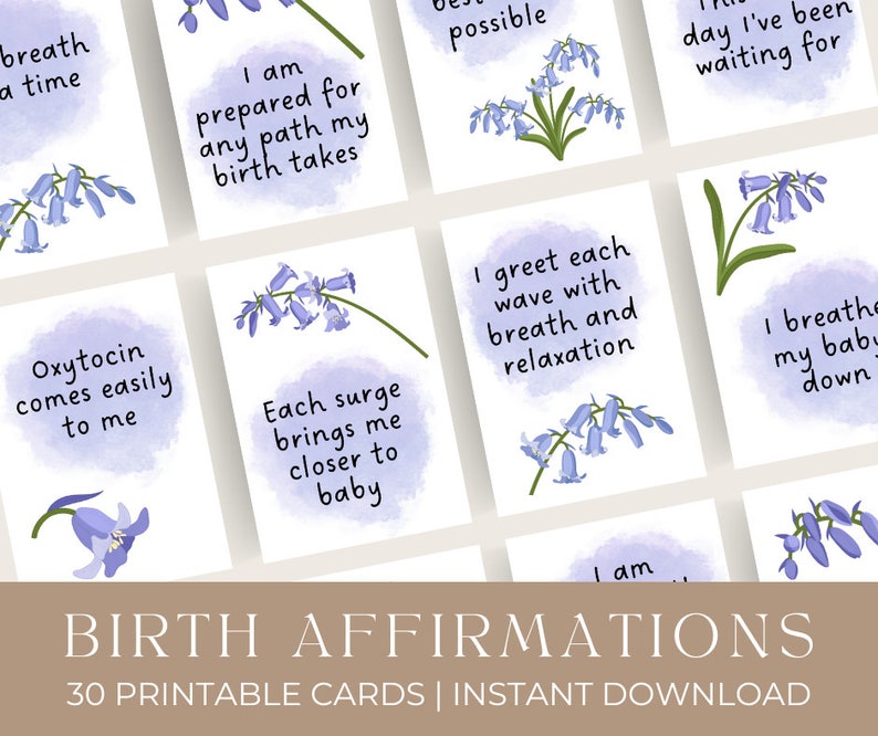 Printable Birth Affirmations Instant Download 30 Spring Birth Cards ...