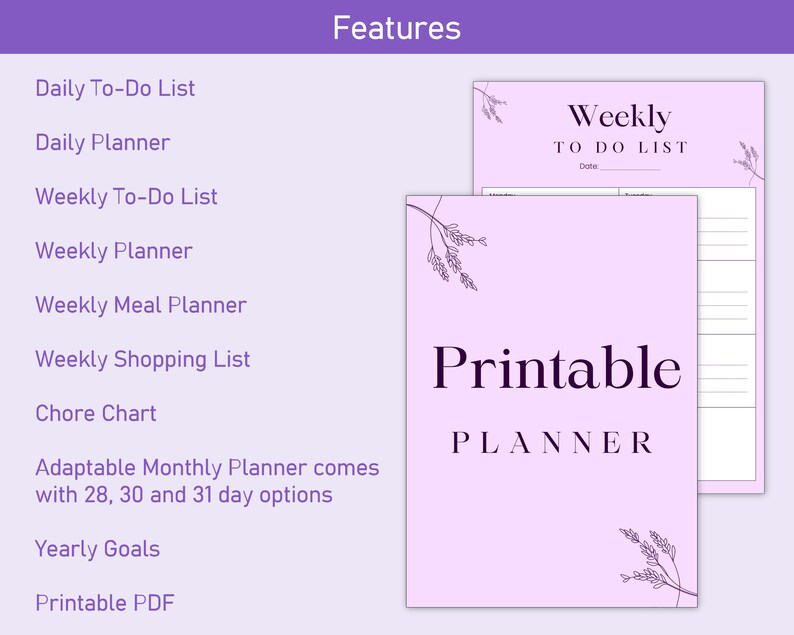 Lavender Printable Planner A4 PDF and PNG 11 Page Planner - Etsy