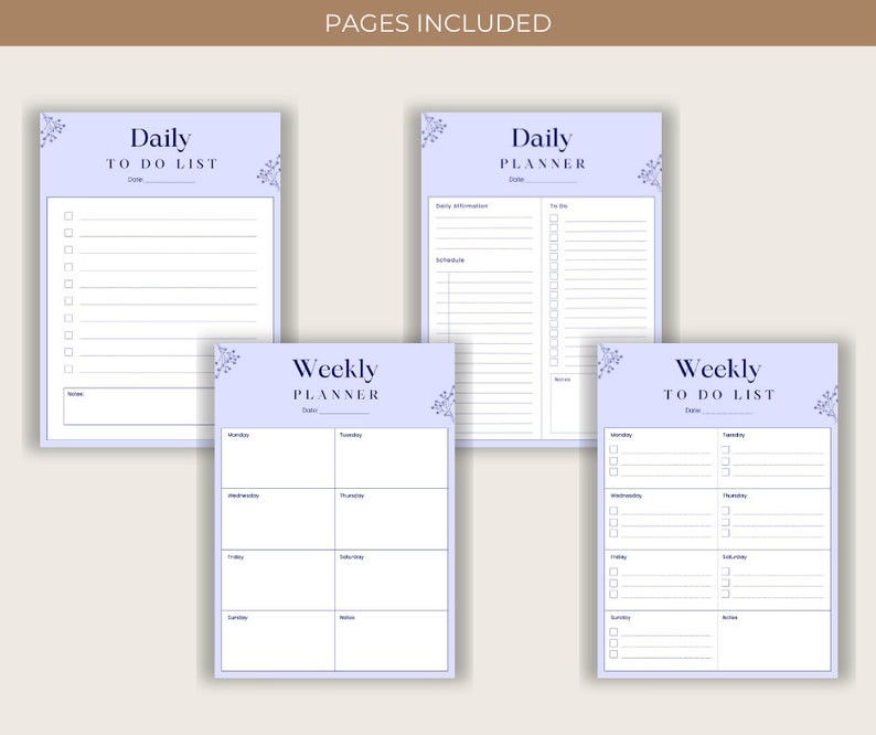 Blue Botanical Printable Planner, A4 PDF and PNG, 11 Page Planner ...