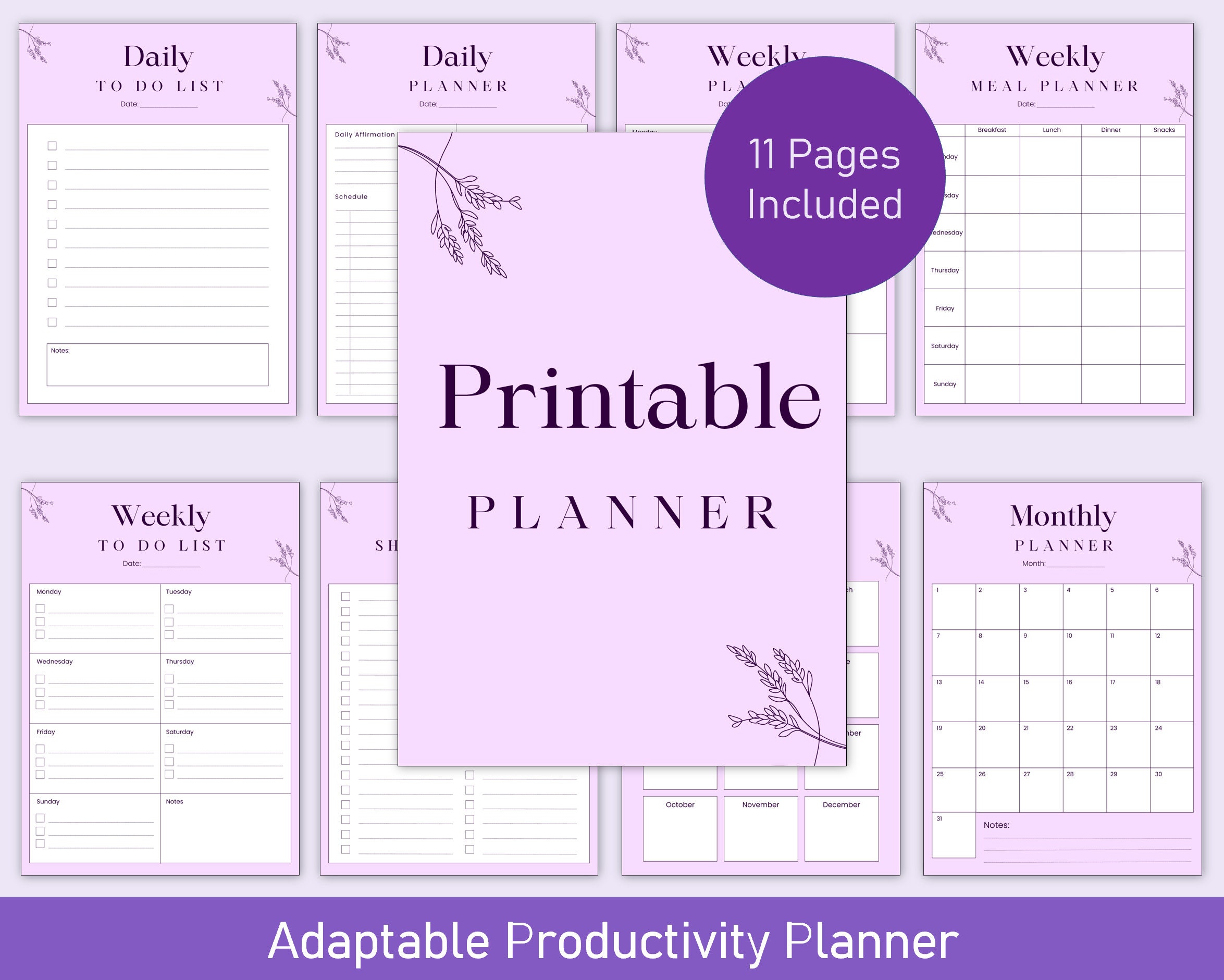 Lavender Printable Planner A4 PDF and PNG 11 Page Planner - Etsy
