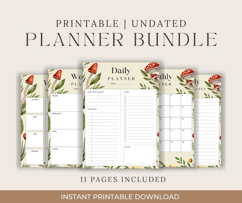 Cottagecore Printable Planner, A4 PDF and PNG, 11 Page Planner Bundle ...