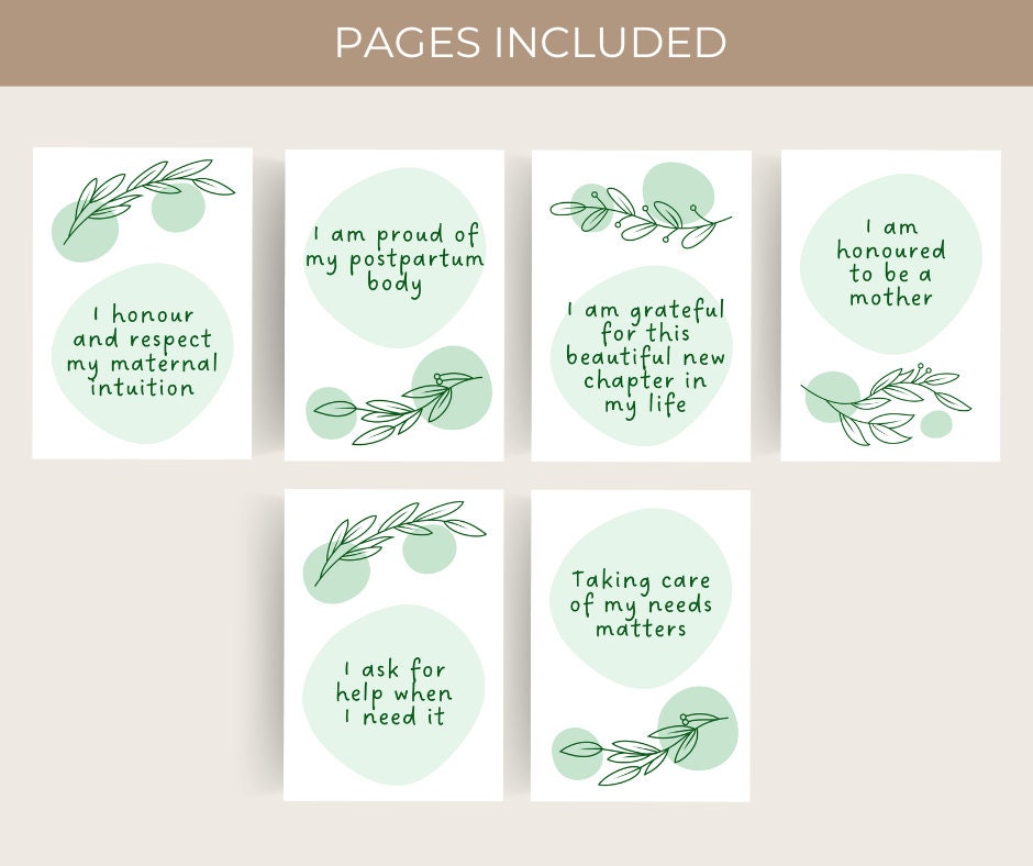 30 Postpartum Affirmation Cards | Instant Download | Calming Green ...