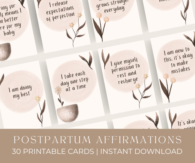 30 Postpartum Affirmation Cards Instant Download Positive Postpartum ...