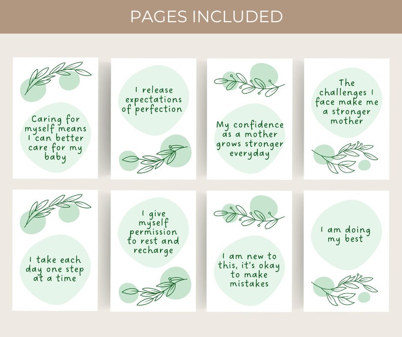 30 Postpartum Affirmation Cards | Instant Download | Calming Green ...
