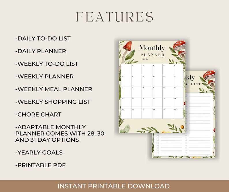 Cottagecore Printable Planner, A4 PDF and PNG, 11 Page Planner Bundle ...