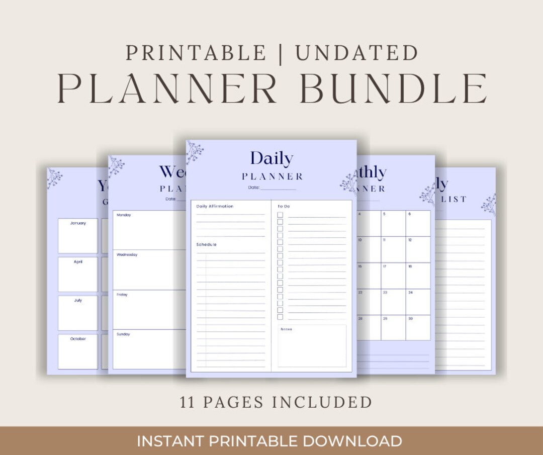 Blue Botanical Printable Planner, A4 PDF and PNG, 11 Page Planner ...