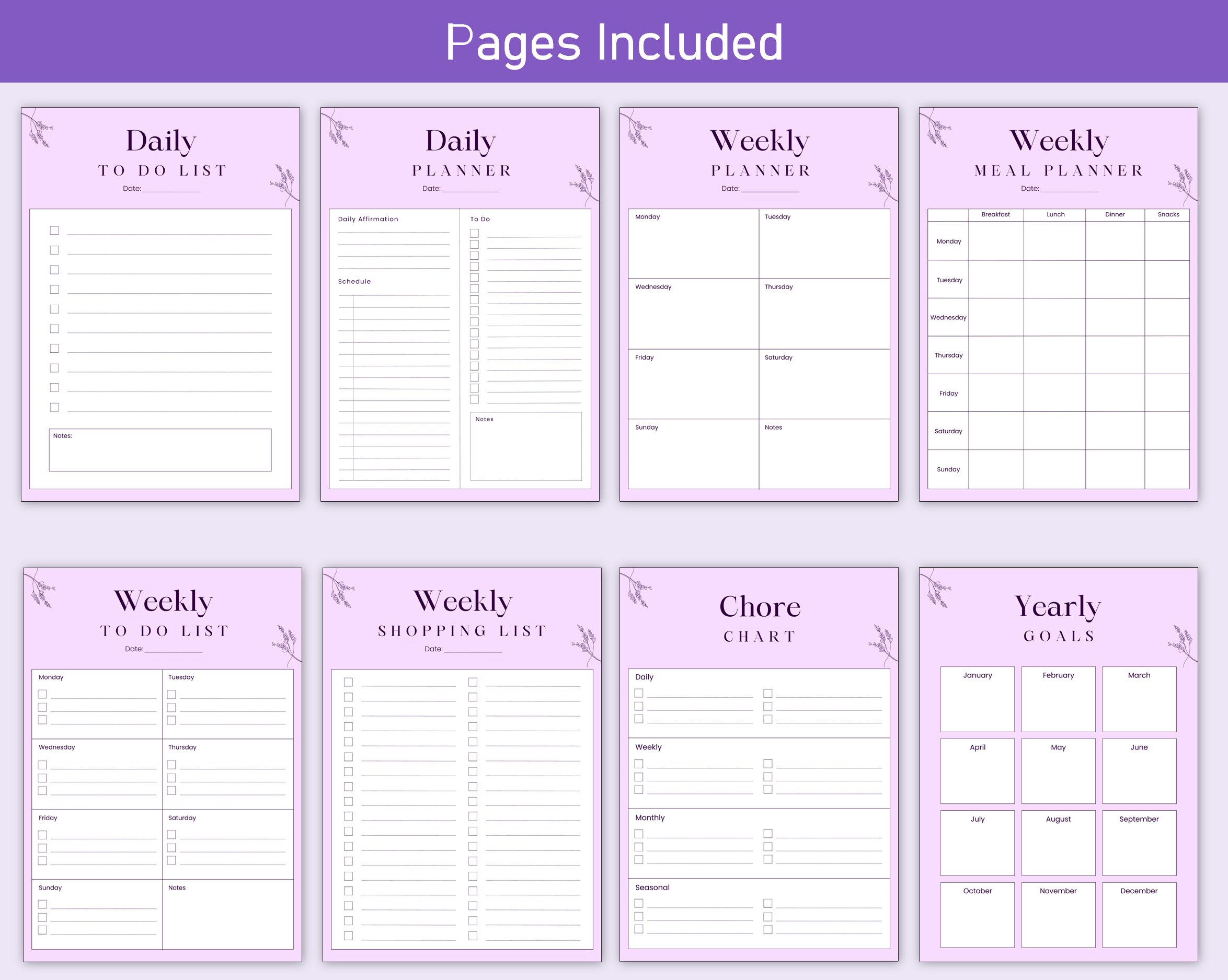 Lavender Printable Planner A4 PDF and PNG 11 Page Planner - Etsy