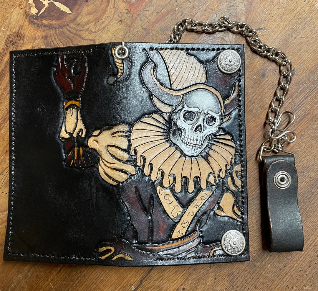 Tooled Leather Biker Wallet. Wicked Jester - Etsy
