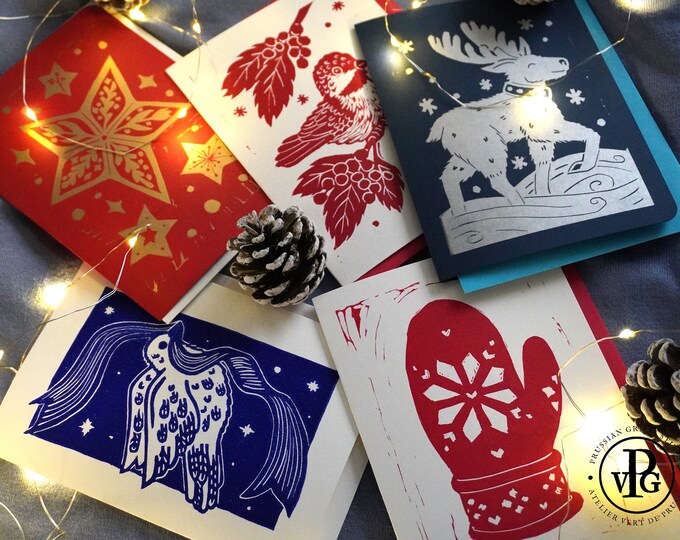 Linocut Winter Landscape Card | Original Lino Printed Christmas Card ...