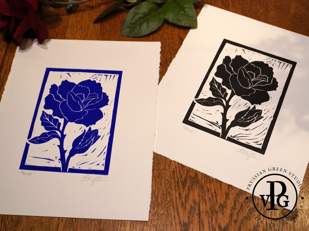 Rose Original Linocut Print, Garden Linoprint, Floral Themed Block ...