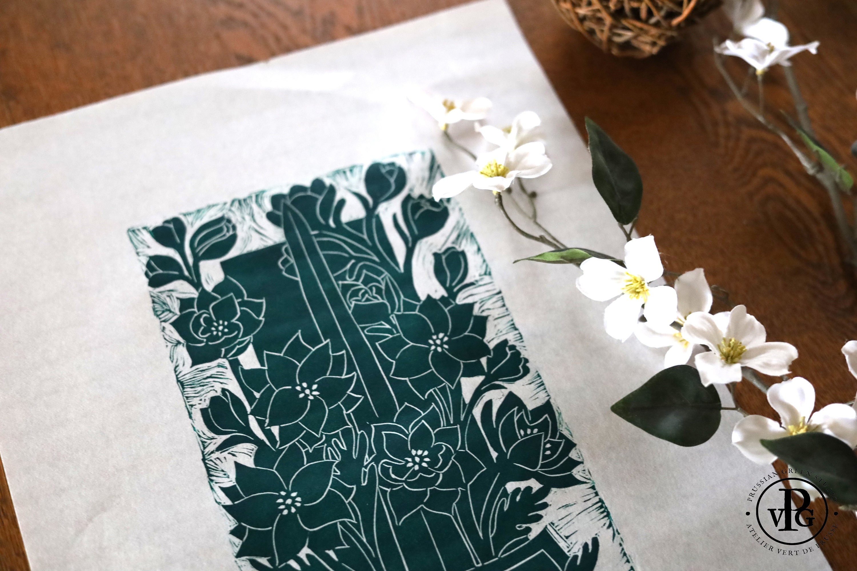 Sword Flowers Original Linocut Print, Garden Lino Style, Nature Relief ...