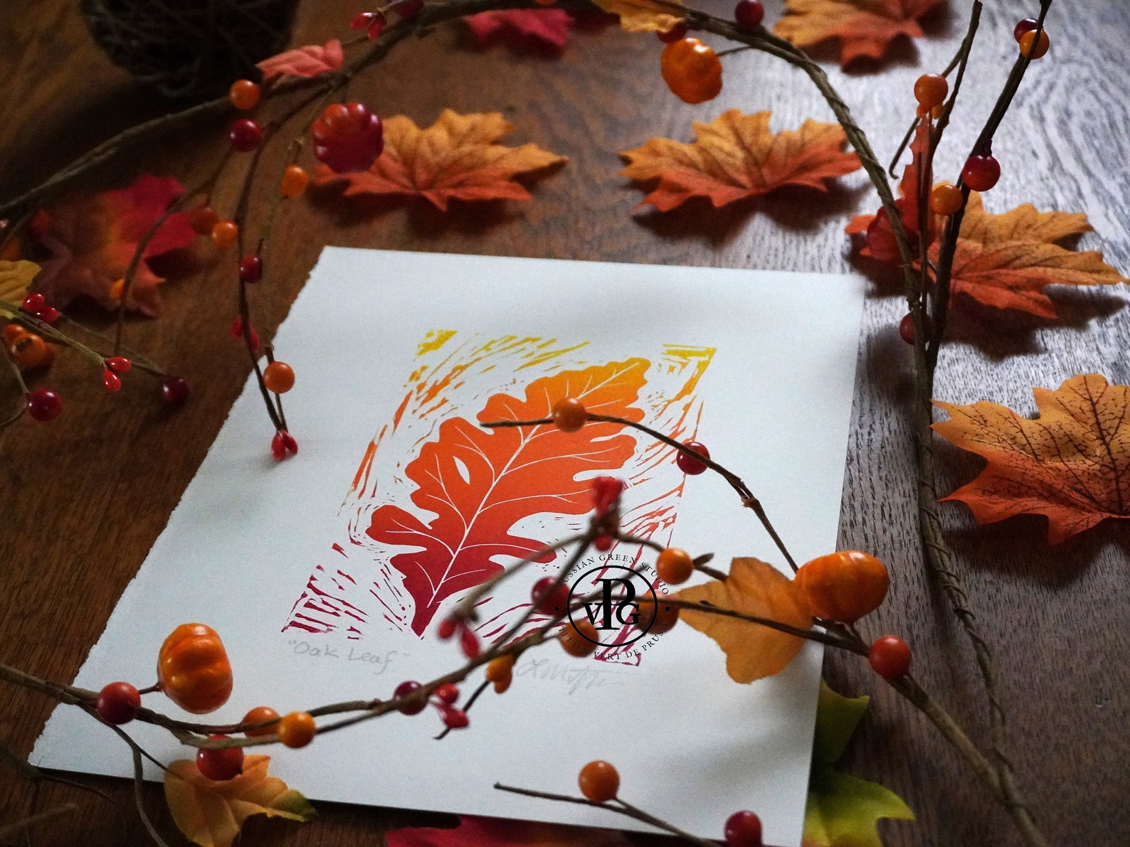 Oak Leaf Original Linocut Print, Forest Lino Art, Nature Themed Block ...