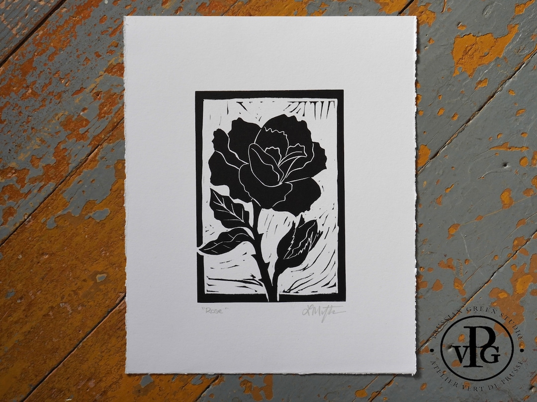 Rose Original Linocut Print, Garden Linoprint, Floral Themed Block ...