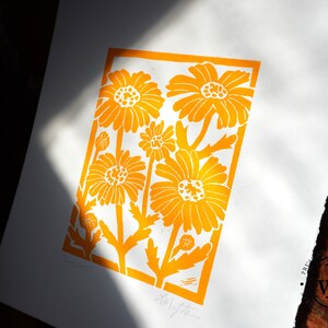 Daisies Original Linocut Print, Garden Linoprint, Nature Themed Block ...