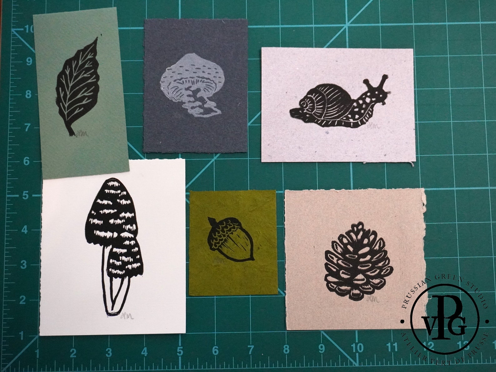 Snail Pinecone Acorn Original Linocut Mini Print Pack, Woodland ...