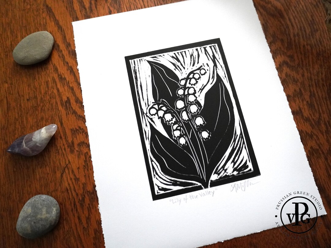 Lily of the Valley Original Linocut Print Garden Linoprint - Etsy