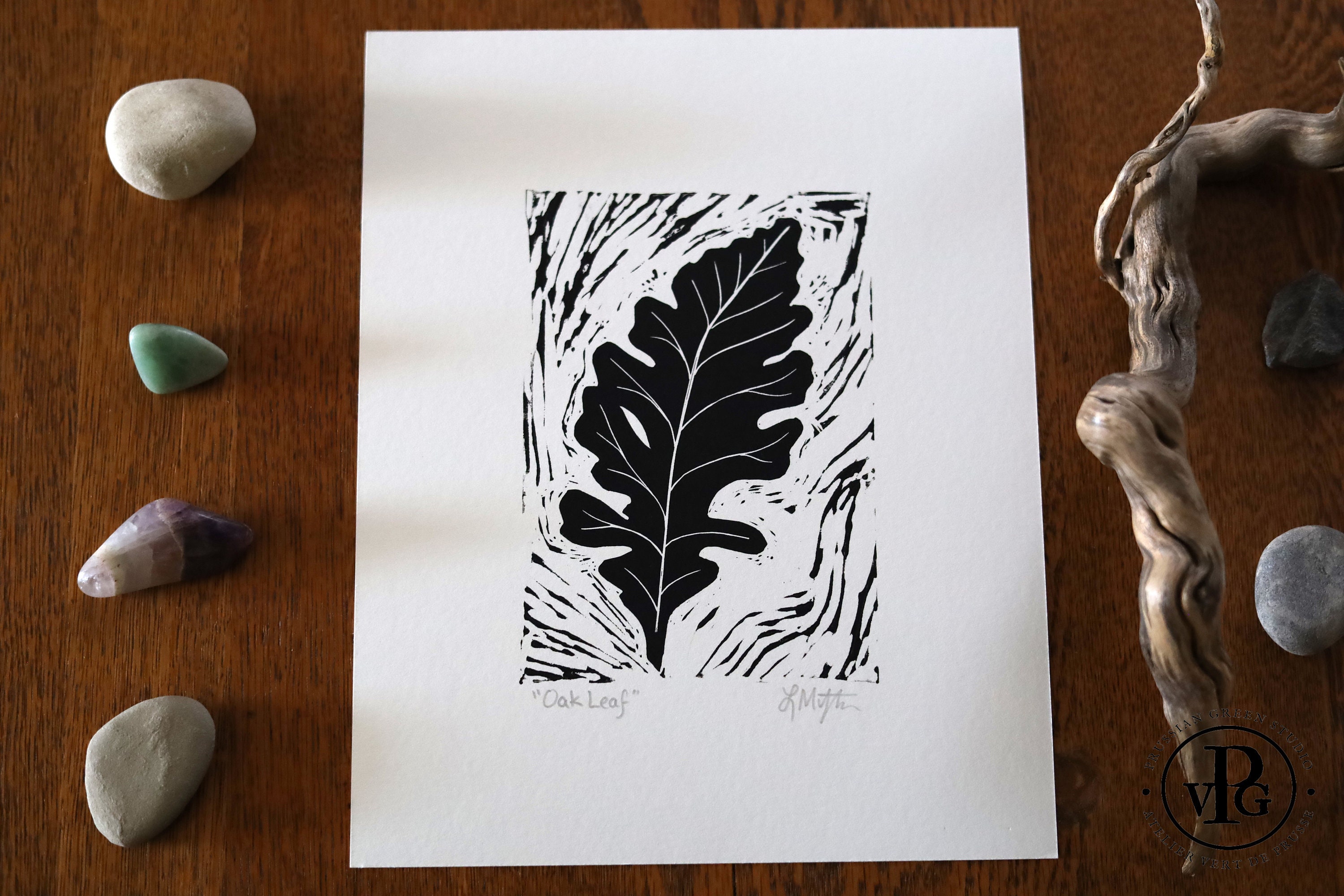Oak Leaf Original Linocut Print, Forest Lino Art, Nature Themed Block ...