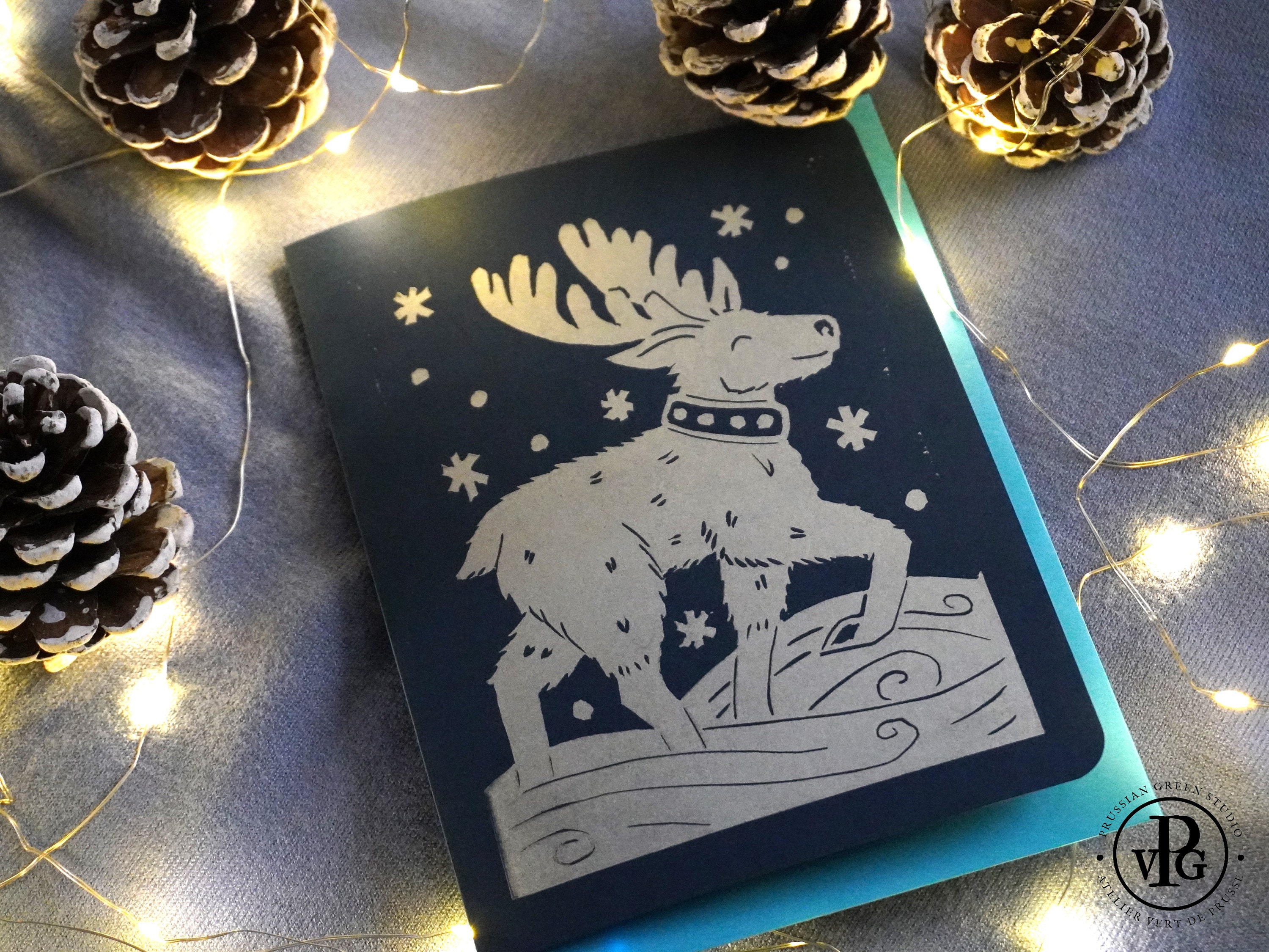 Set of 5 Hand Printed Linocut Holiday Greeting Cards, Reindeer, Mitten ...