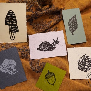 Snail Pinecone Acorn Original Linocut Mini Print Pack, Woodland ...
