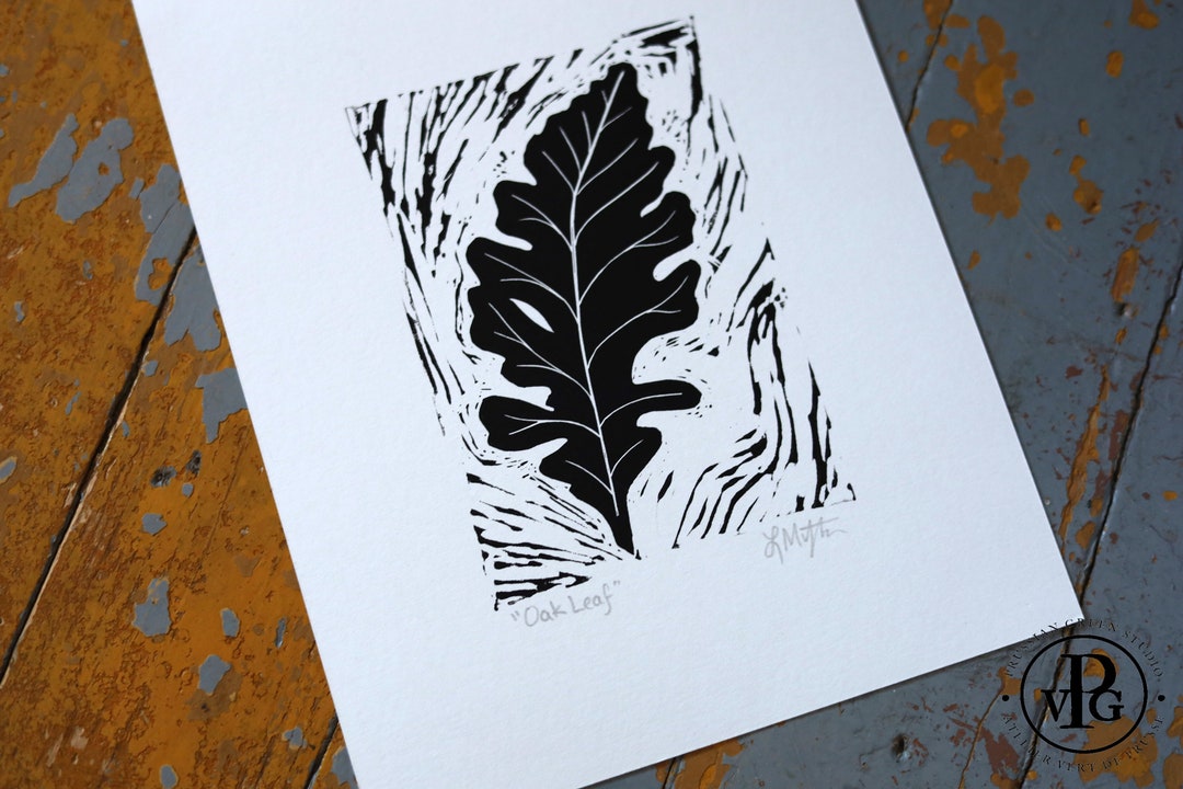 Oak Leaf Original Linocut Print, Forest Lino Art, Nature Themed Block ...