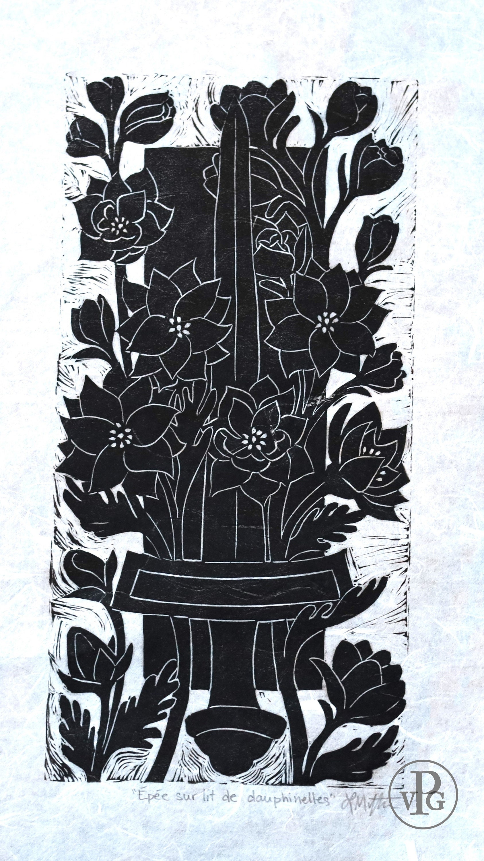 Sword Flowers Original Linocut Print, Garden Lino Style, Nature Relief ...