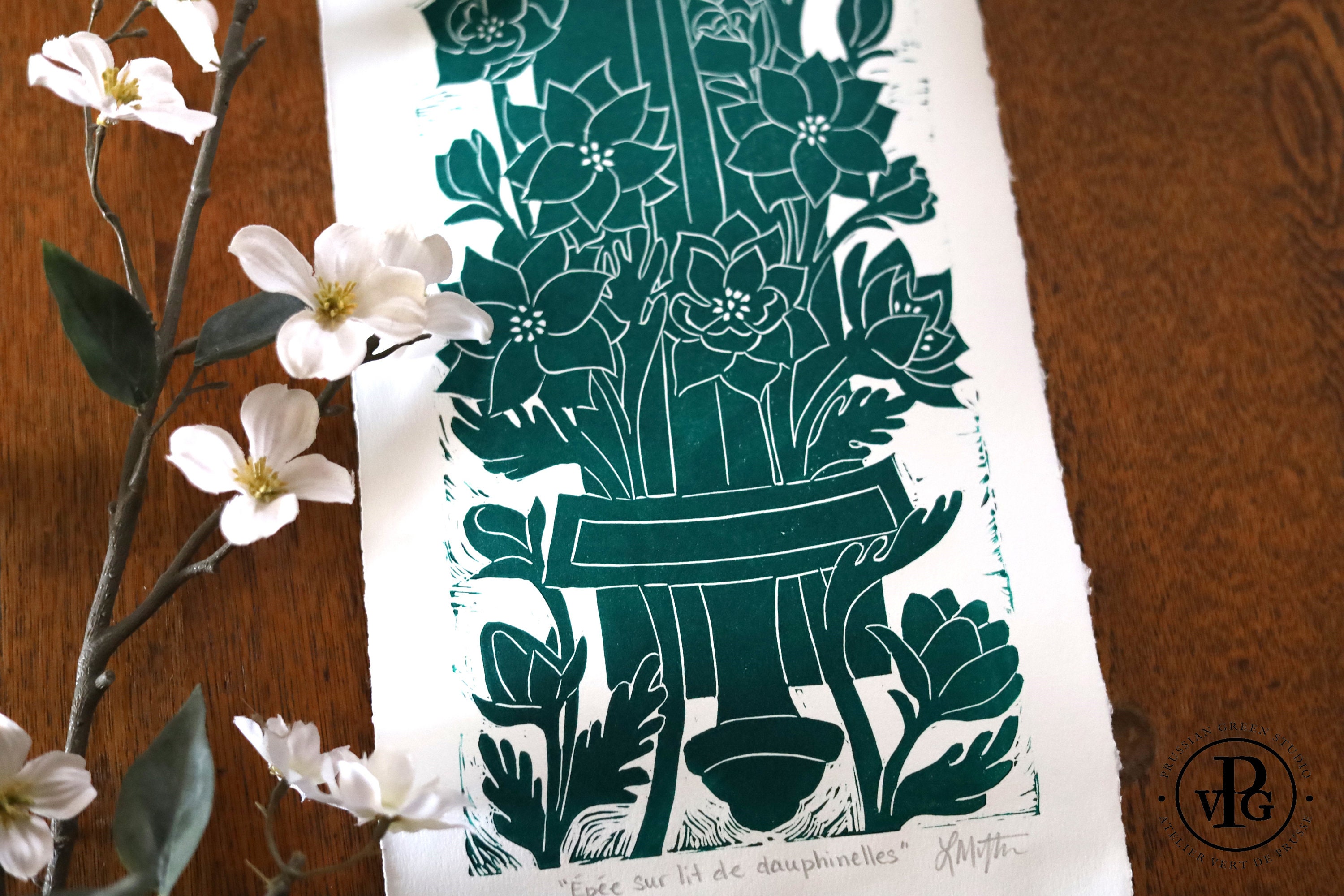 Sword Flowers Original Linocut Print, Garden Lino Style, Nature Relief ...
