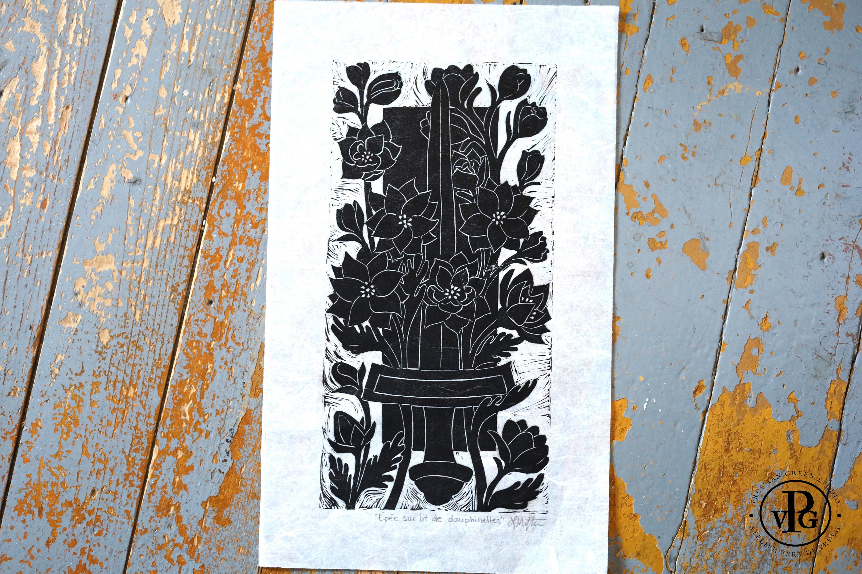 Sword Flowers Original Linocut Print, Garden Lino Style, Nature Relief ...