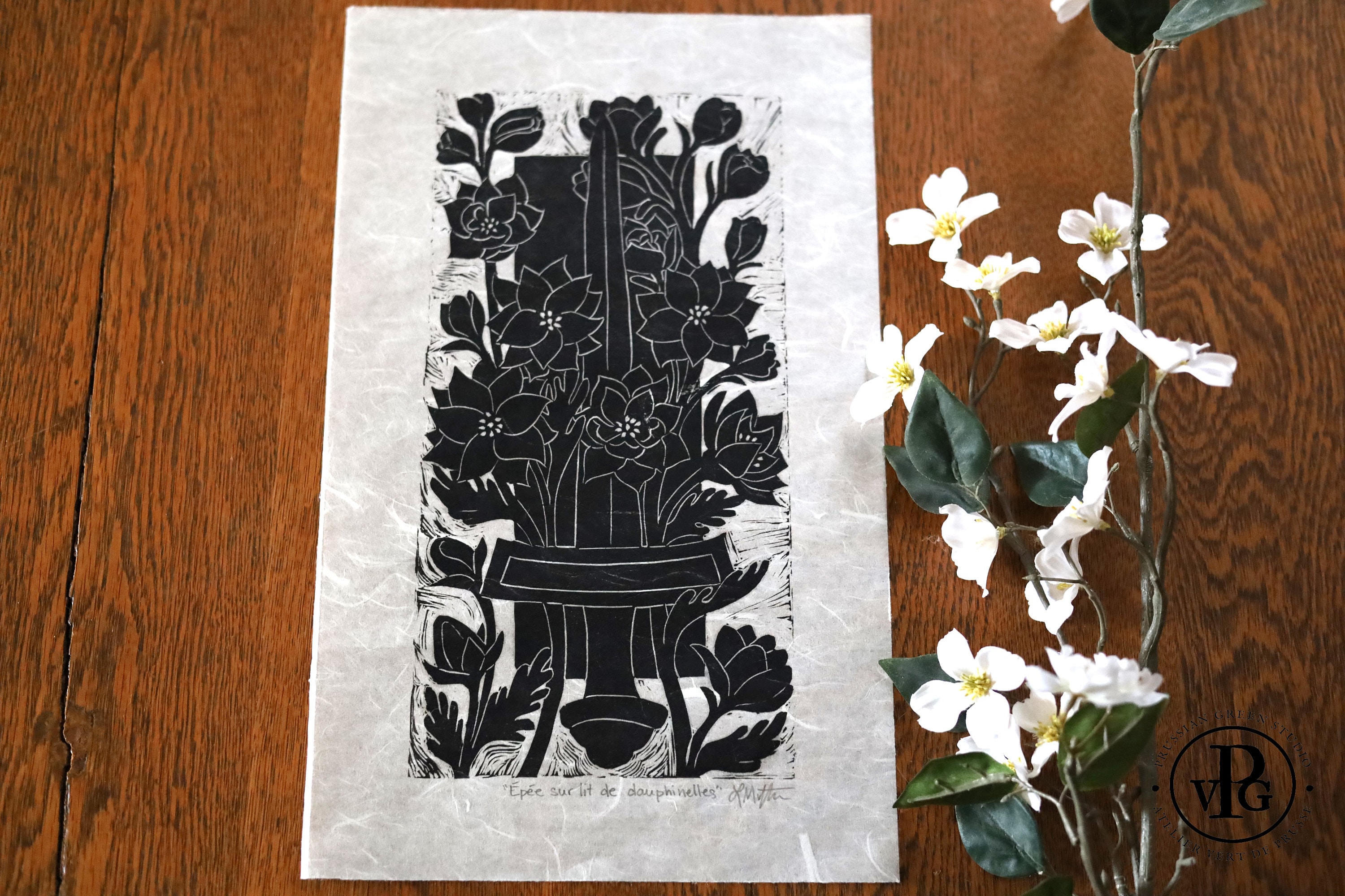 Sword Flowers Original Linocut Print, Garden Lino Style, Nature Relief ...