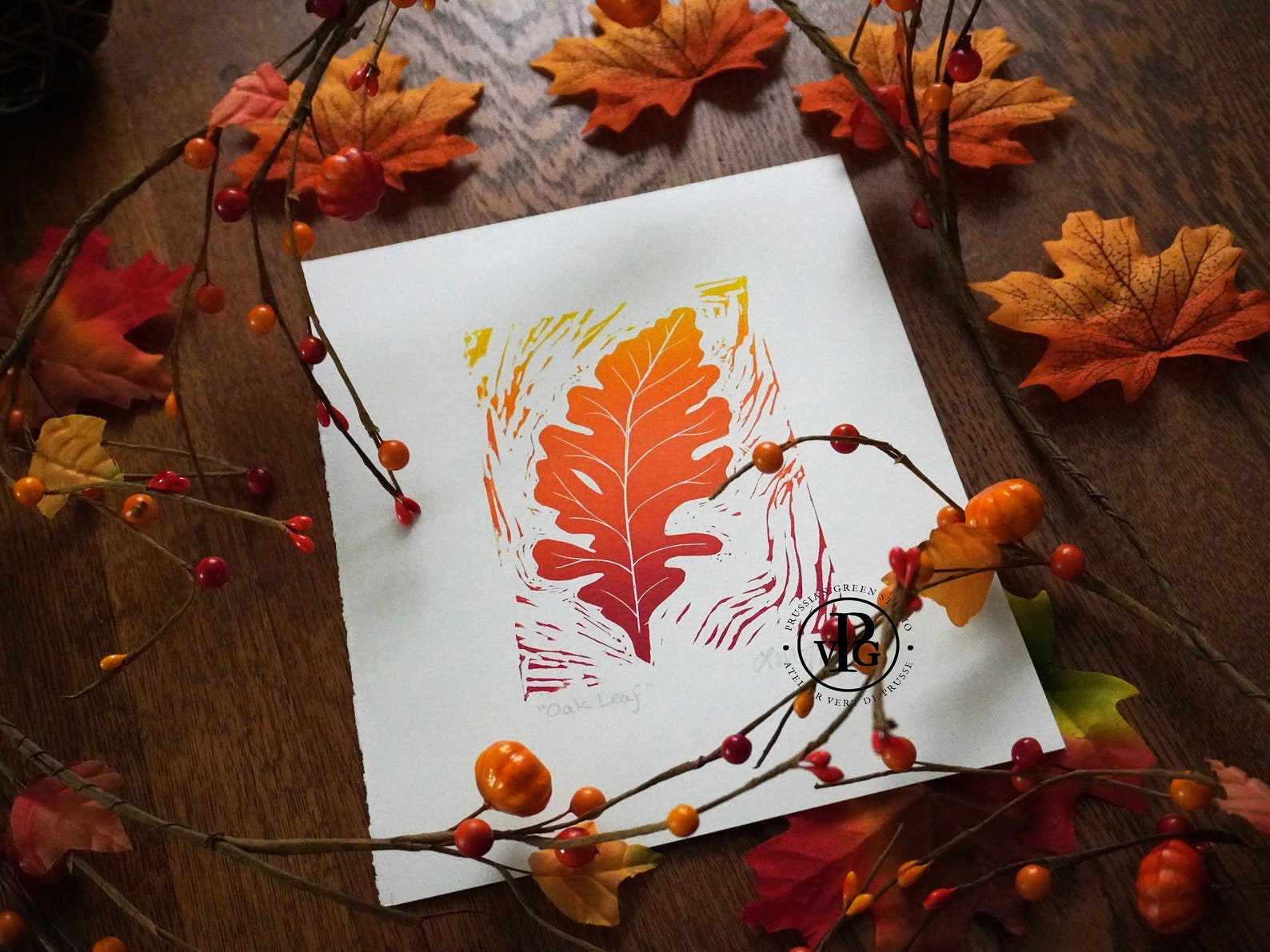 Oak Leaf Original Linocut Print, Forest Lino Art, Nature Themed Block ...