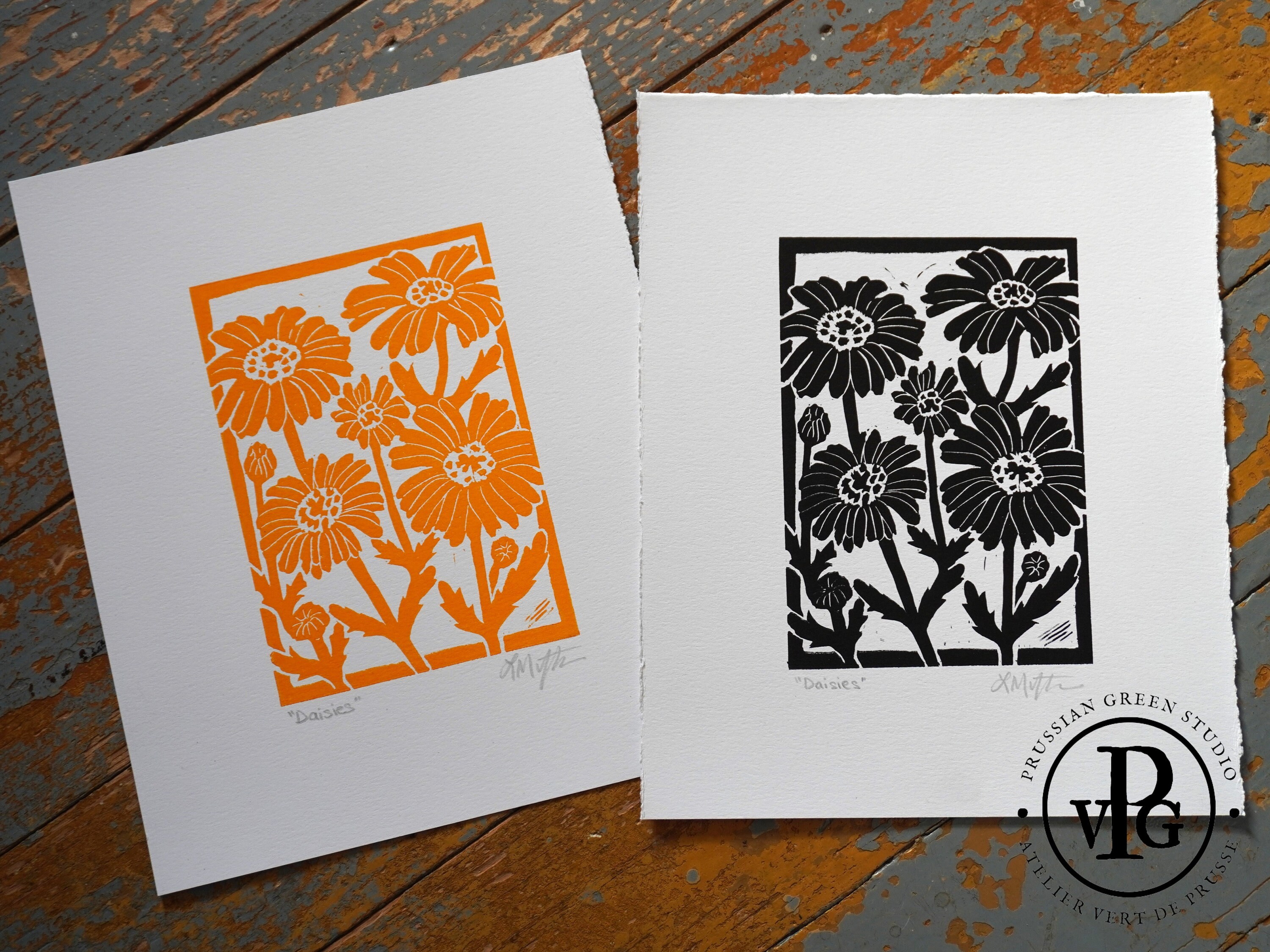 Daisies Original Linocut Print, Garden Linoprint, Nature Themed Block ...